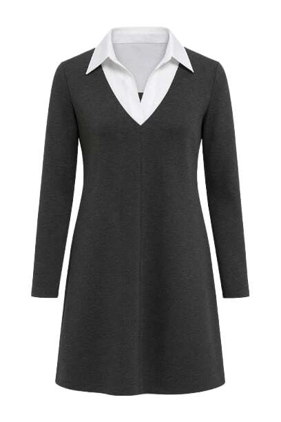 CONQUISTA Melange Punto Di Roma Dress With Contrast Collar - Grey