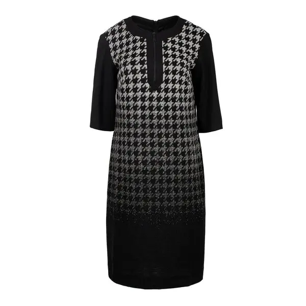 CONQUISTA Midi Knit Jacquard Ombré Dress - Black