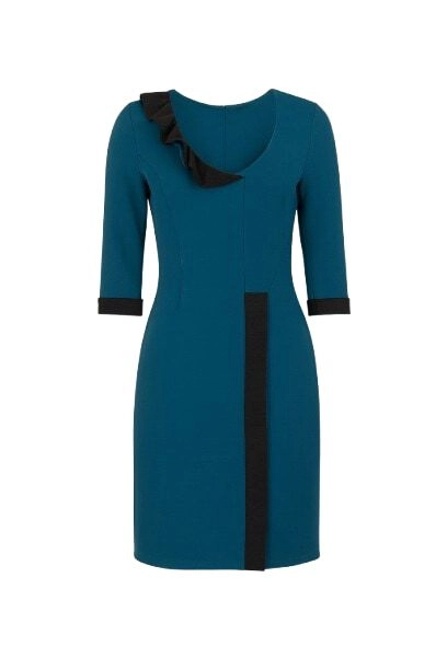 CONQUISTA Elbow Sleeve Two Tone Felt Dress - Blue
