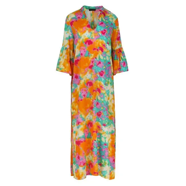CONQUISTA Abstract Floral Kaftan Style Dress - Orange