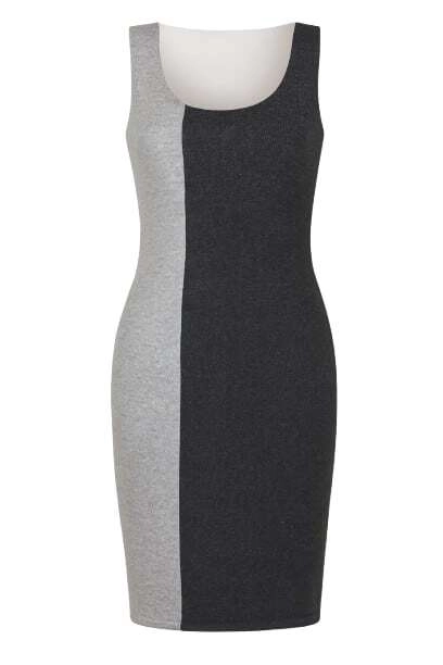 CONQUISTA Sleeveless Two Tone Knit Dress - Grey