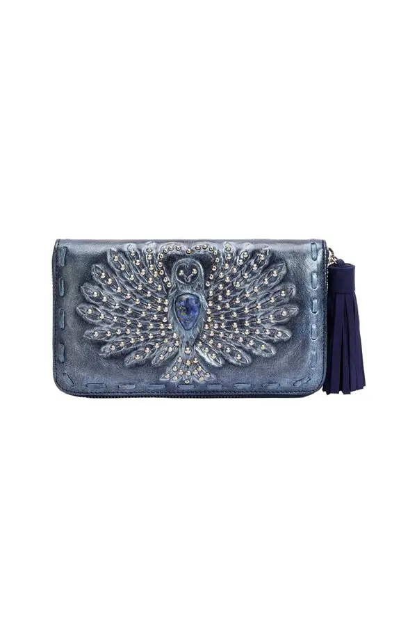 JODI LEE Love Story Owl Wallet Metallic Navy Silver - Blue
