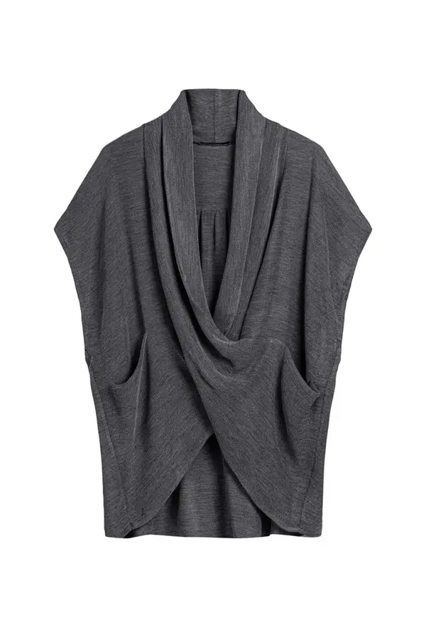 NOCTURNE Draped Wrap Blouse With Metal Detail - Grey