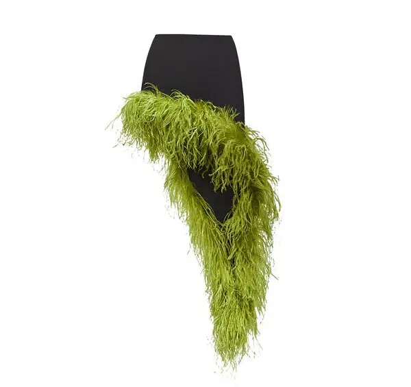 MAISON SEL Asymmetric Ostrich Trim Skirt - Black