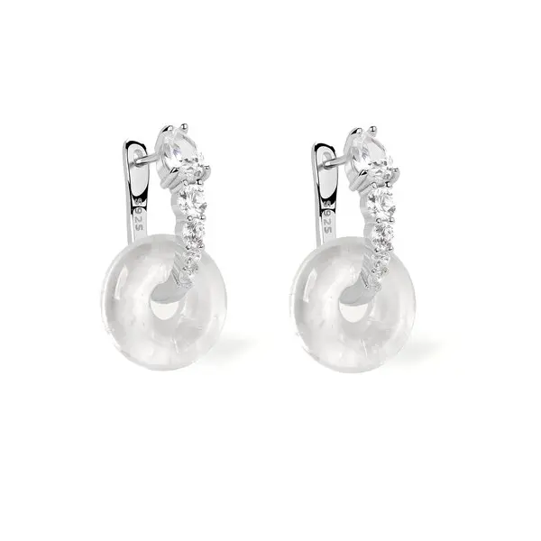 FREQNC ATELIER Ouroboros Clear Quartz Hoop Earrings - Gray/green