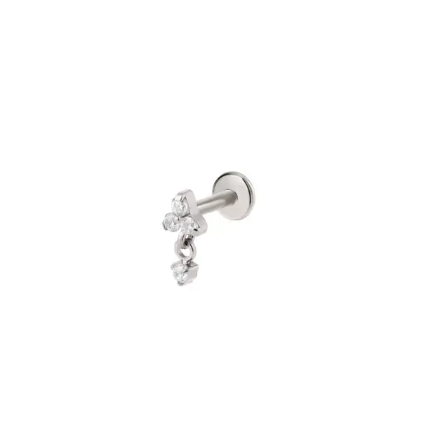 VANCHI Crystal Dangle Threadless Flat Back Titanium Cartilage Stud In Platinum