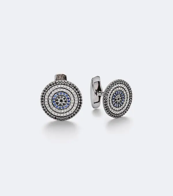SYDNEY EVAN 14kt White Gold Embellished Cufflinks With Diamonds And Sapphires - Silver