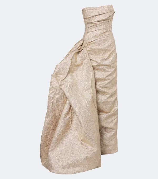 MARMAR HALIM Draped Pleated Brocade Bustier Gown