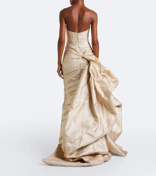 MARMAR HALIM Draped Pleated Brocade Bustier Gown