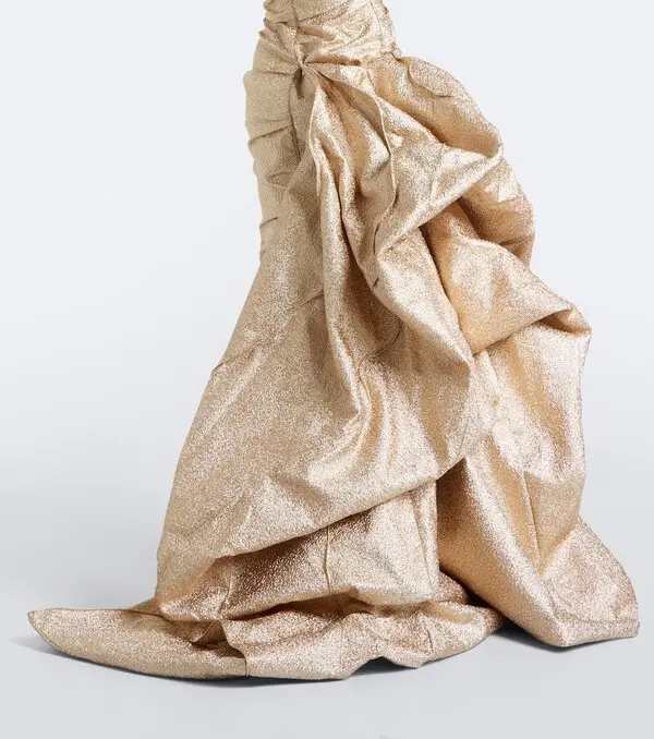 MARMAR HALIM Draped Pleated Brocade Bustier Gown