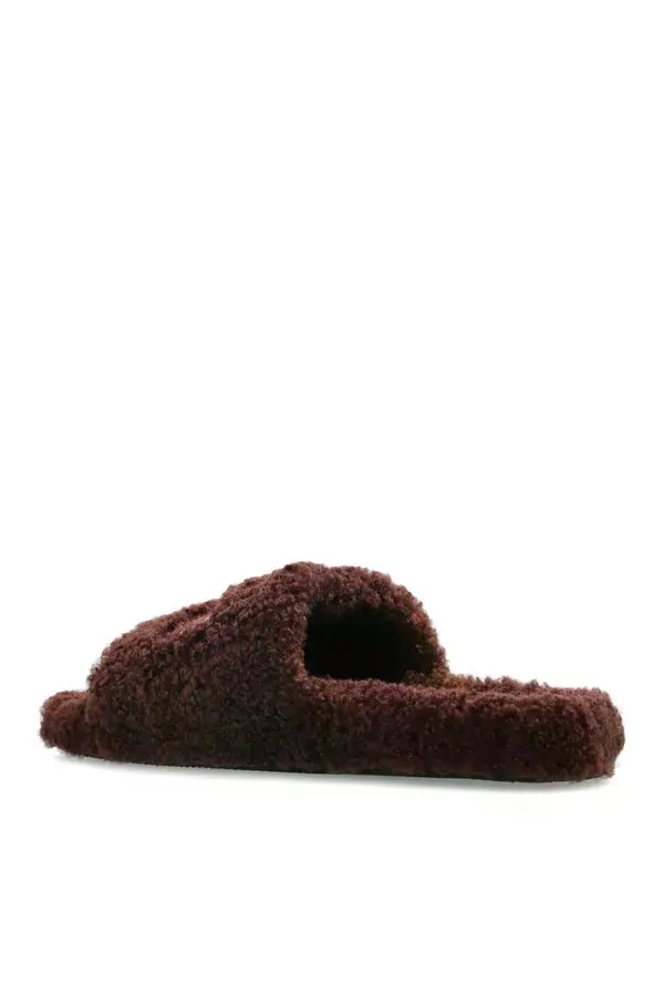 Balenciaga Logo-embroidered Faux-fur Slides - Brown