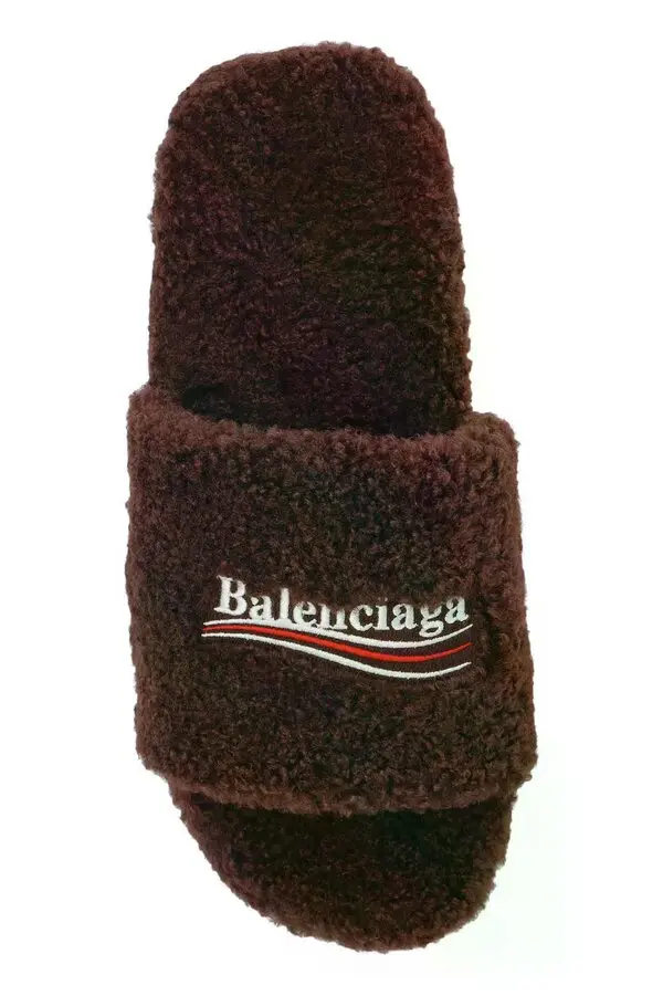 Balenciaga Logo-embroidered Faux-fur Slides - Brown
