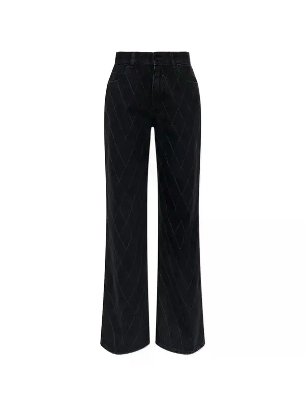 Balmain Diamond-quilted Wide-leg Jeans - Black