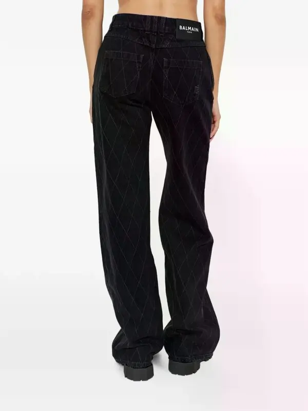 Balmain Diamond-quilted Wide-leg Jeans