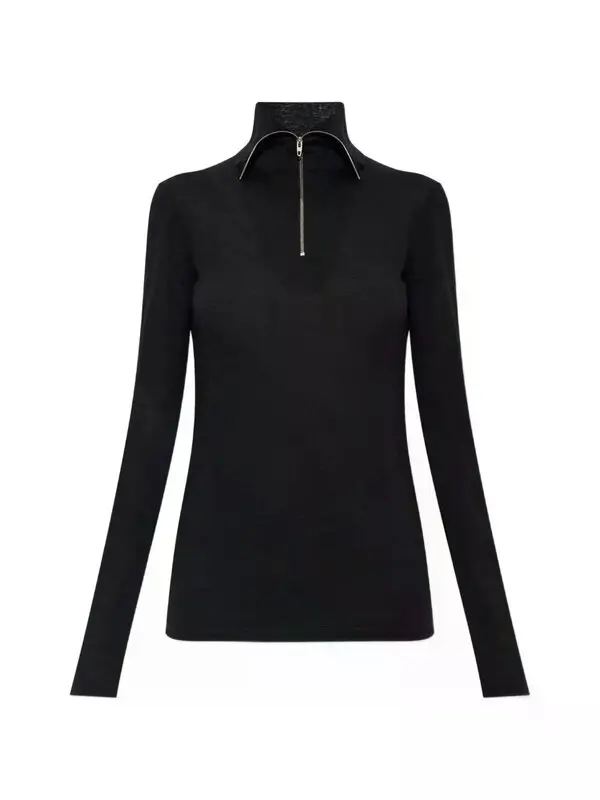 JIL SANDER Quarter-zip Turtleneck Top - Black