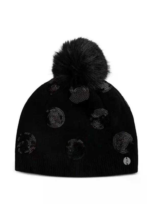 Joseph Ribkoff Sequin Embellished Pom-pom Beanie Hat - Black