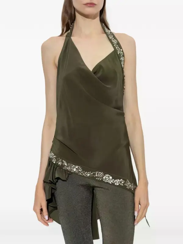 Alexander McQueen Halter Neck Silk Top With Shimmering Appliqués