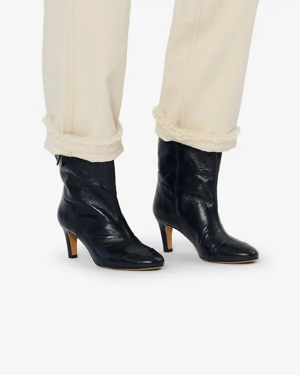 Isabel Marant Étoile Eldra Glazed Calfskin Fold-over Boots - Black