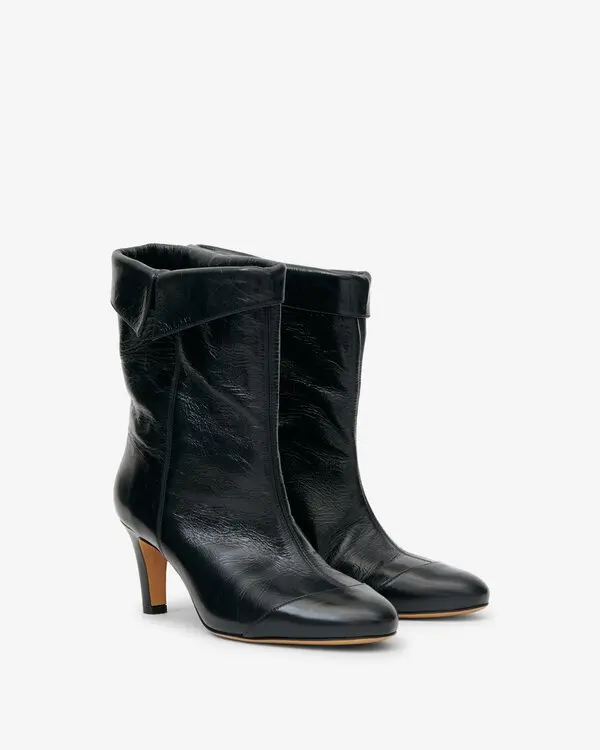 Isabel Marant Étoile Eldra Glazed Calfskin Fold-over Boots - Black