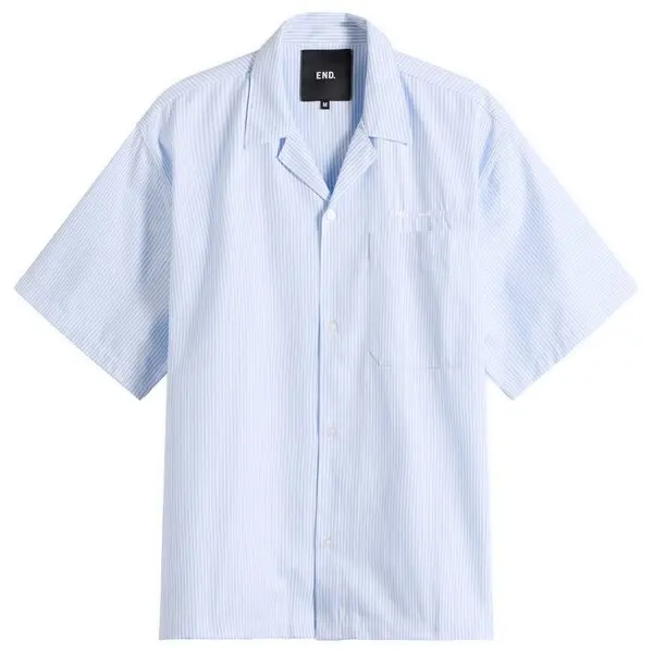 END. Fast Shirt With Camp Collar And Embroidered Detail - Blue Pin