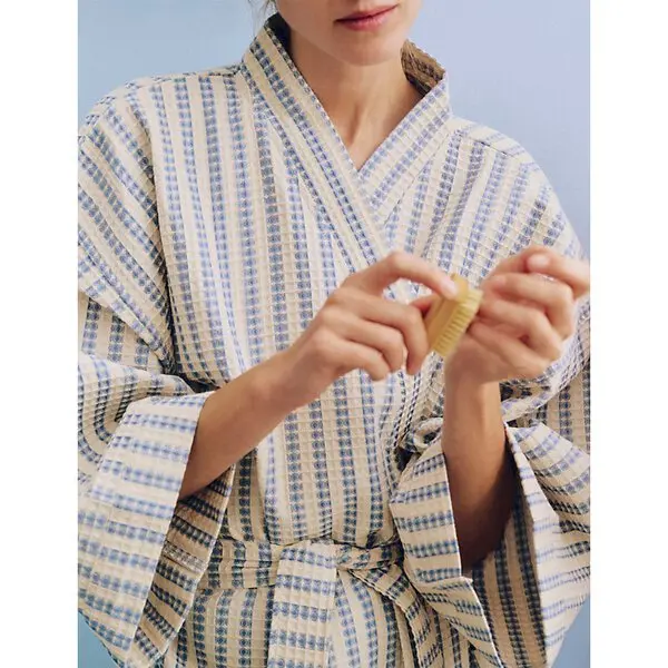 HAY Striped Waffle Cotton-blend Bathrobe