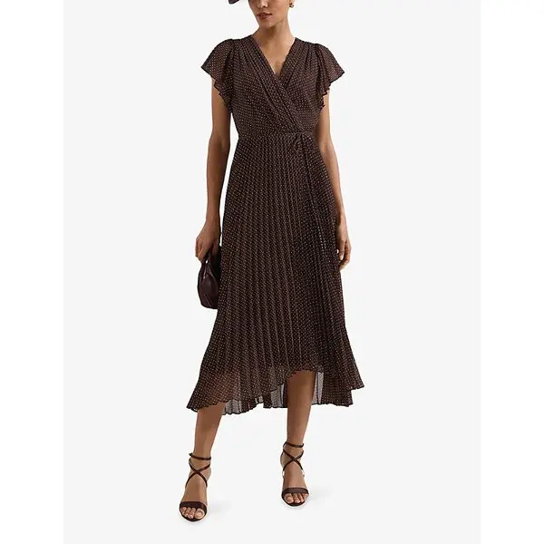PHASE EIGHT Louisa Pin-spot Wrap Midi Dress - Brown