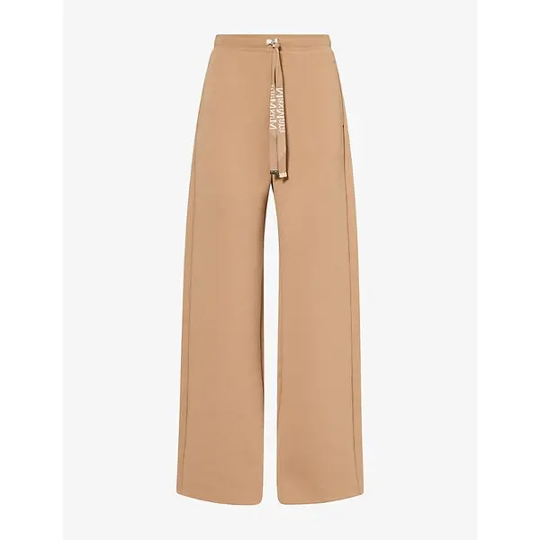 Max Mara Wide-leg Branded-drawstring Cotton-jersey Trousers - Camel