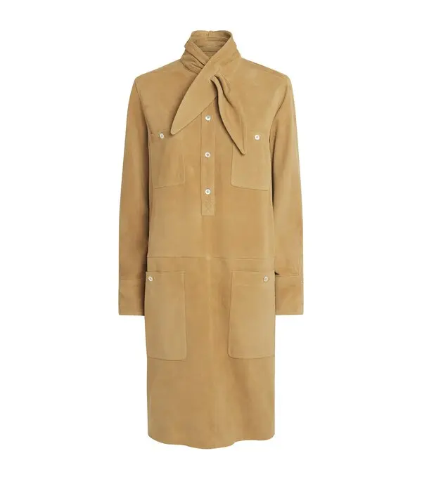 Polo Ralph Lauren Suede Tie-neck Utility Dress - Beige