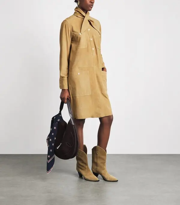 Polo Ralph Lauren Suede Tie-neck Utility Dress - Beige