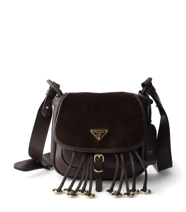 Prada Mini Leather And Corduroy Corsaire Shoulder Bag