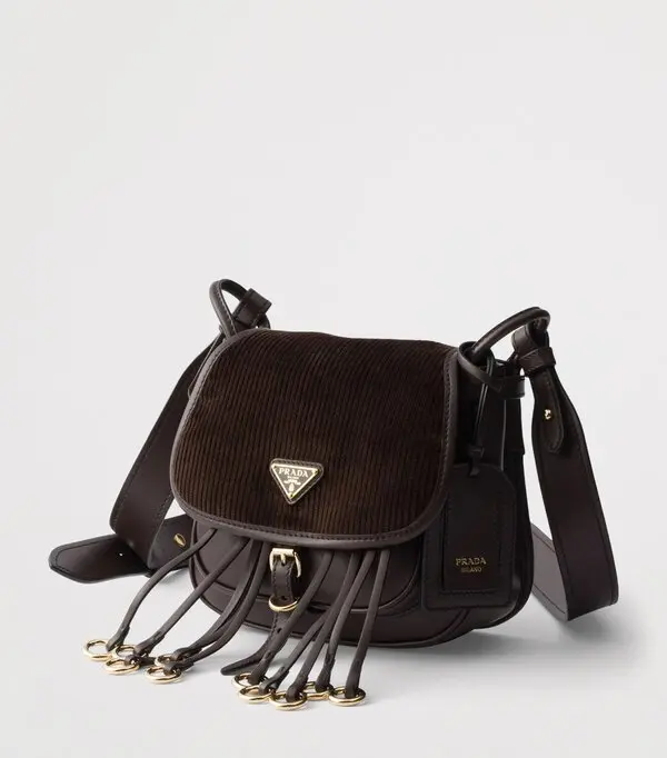 Prada Mini Leather And Corduroy Corsaire Shoulder Bag