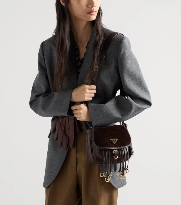 Prada Mini Leather And Corduroy Corsaire Shoulder Bag