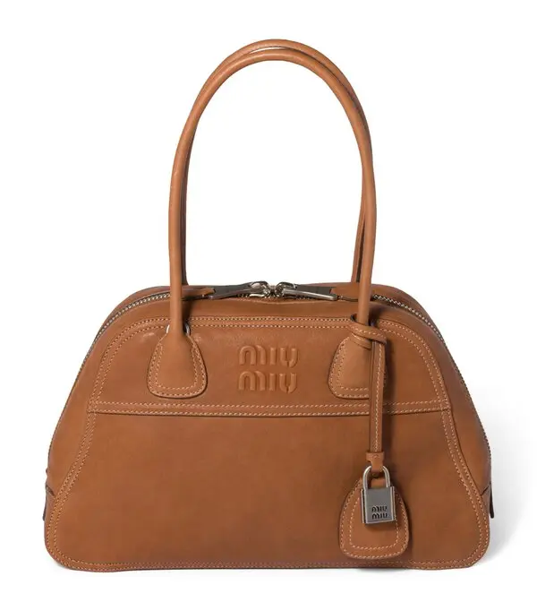 Miu Miu Large Nappa Leather Vivant Top-handle Bag - Brown