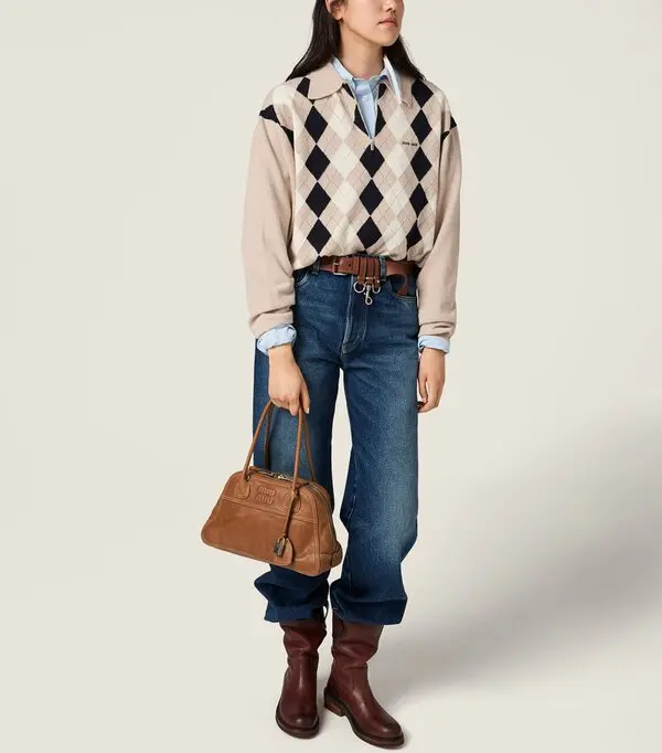 Miu Miu Large Nappa Leather Vivant Top-handle Bag - Brown