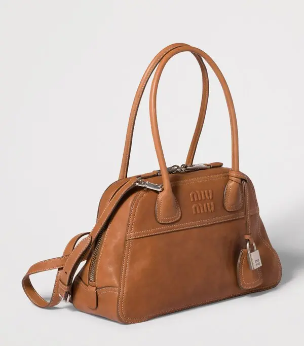 Miu Miu Large Nappa Leather Vivant Top-handle Bag - Brown