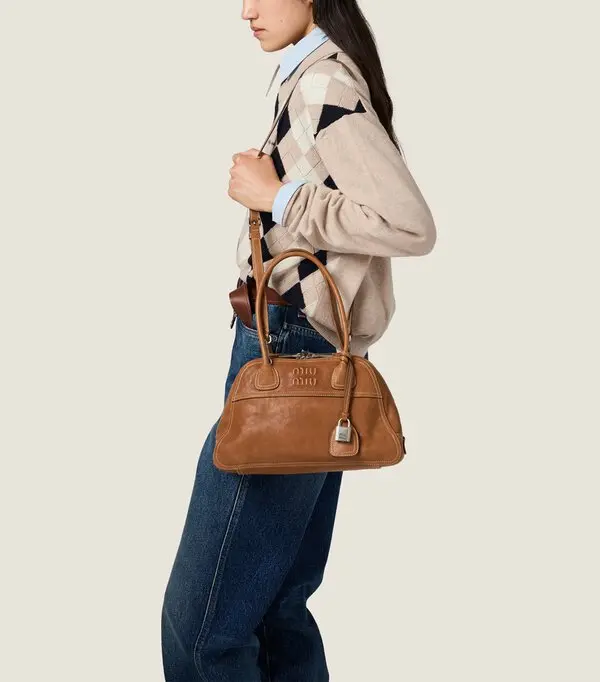 Miu Miu Large Nappa Leather Vivant Top-handle Bag - Brown