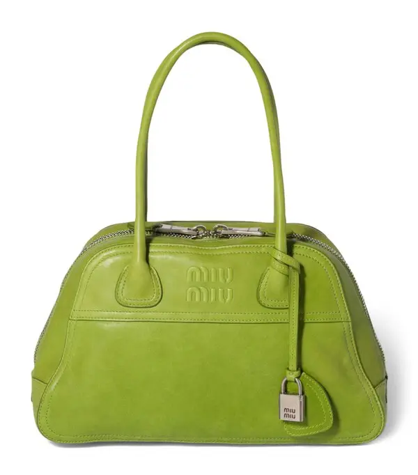 Miu Miu Large Nappa Leather Vivant Top-handle Bag - Green