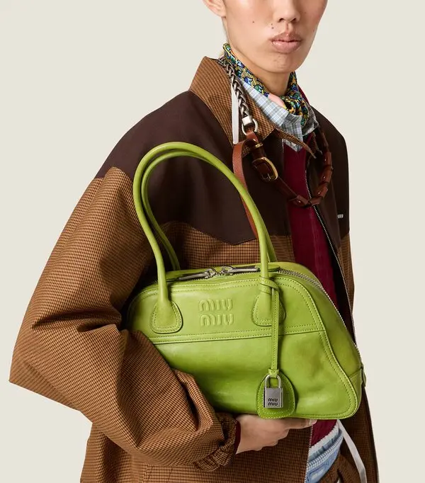 Miu Miu Large Nappa Leather Vivant Top-handle Bag - Green