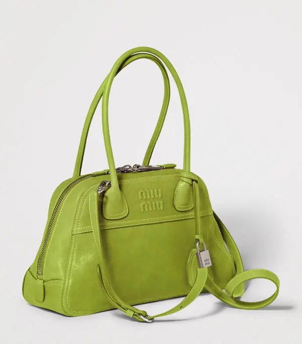Miu Miu Large Nappa Leather Vivant Top-handle Bag - Green