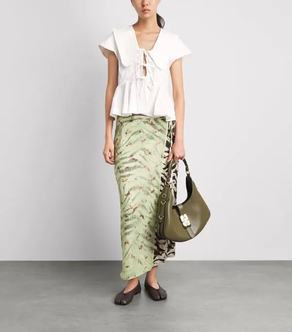 GANNI Cotton Peplum Blouse With Bow Detail And Ruffled Collar