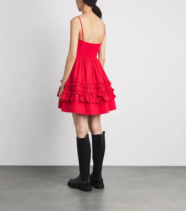 GANNI Cotton Ruffled Mini Dress