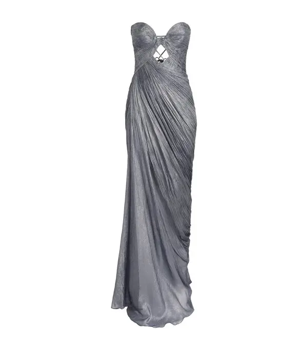 MARIA LUCIA HOHAN Metallic Silk Mousseline Strapless Gown
