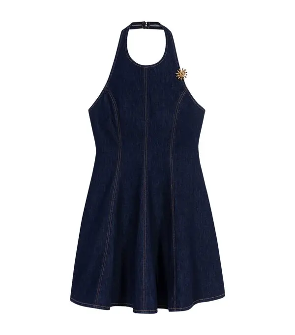 Maje Denim Halterneck Mini Dress With Removable Brooch
