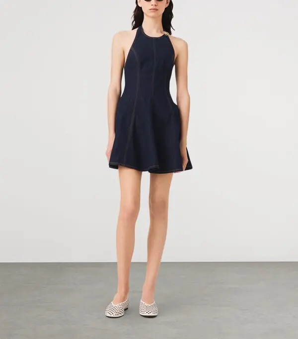 Maje Denim Halterneck Mini Dress With Removable Brooch