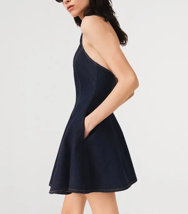 Maje Denim Halterneck Mini Dress With Removable Brooch