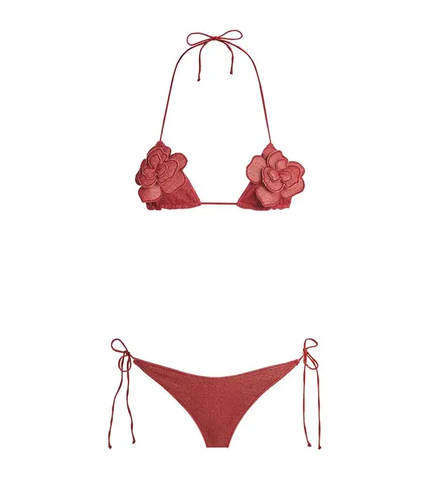 Oseree Floral-appliqué Lumière Bikini - Red