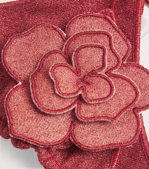 Oseree Floral Appliqué Triangle Bikini - Red