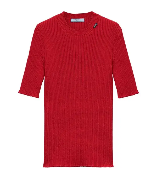 Prada Wool Ribbed Short-sleeve Sweater
