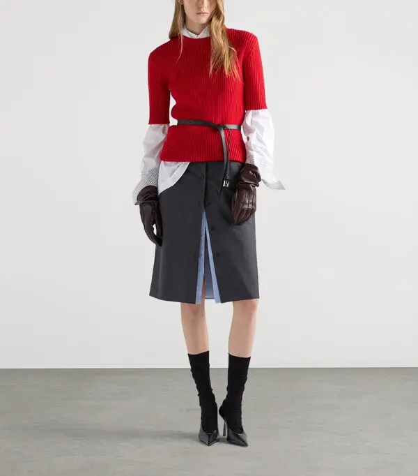 Prada Wool Ribbed Short-sleeve Sweater