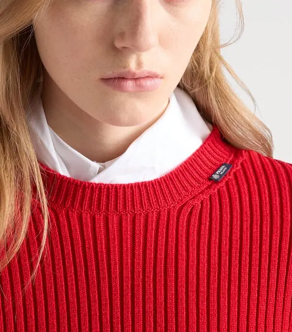Prada Wool Ribbed Short-sleeve Sweater